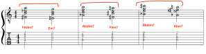 Diminished 7th and minor 7 Flat 5 Melodic Harmonisation guitar shapes ...